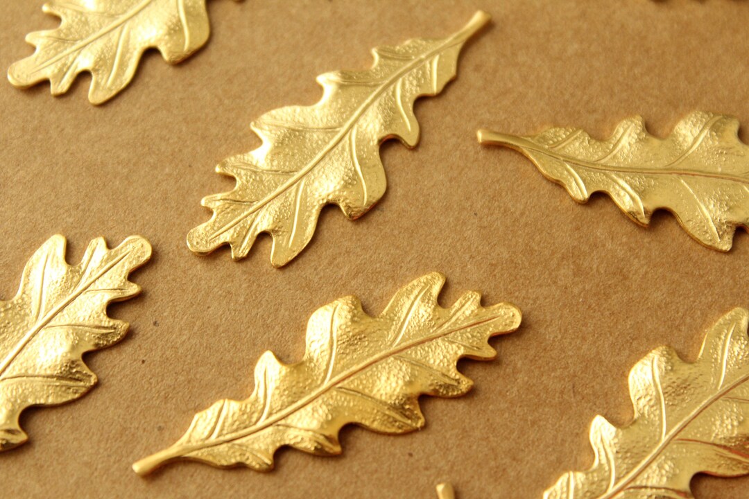 2 Pc. Medium Gold Plated Brass Oak Leaves: 40mm by 15mm - Made in USA ...