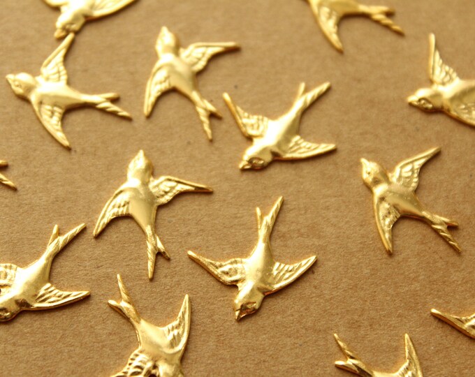 4 Pc. Gold Plated Brass Bird Charm Facing Left, No Loop, 17mm by 18mm ...