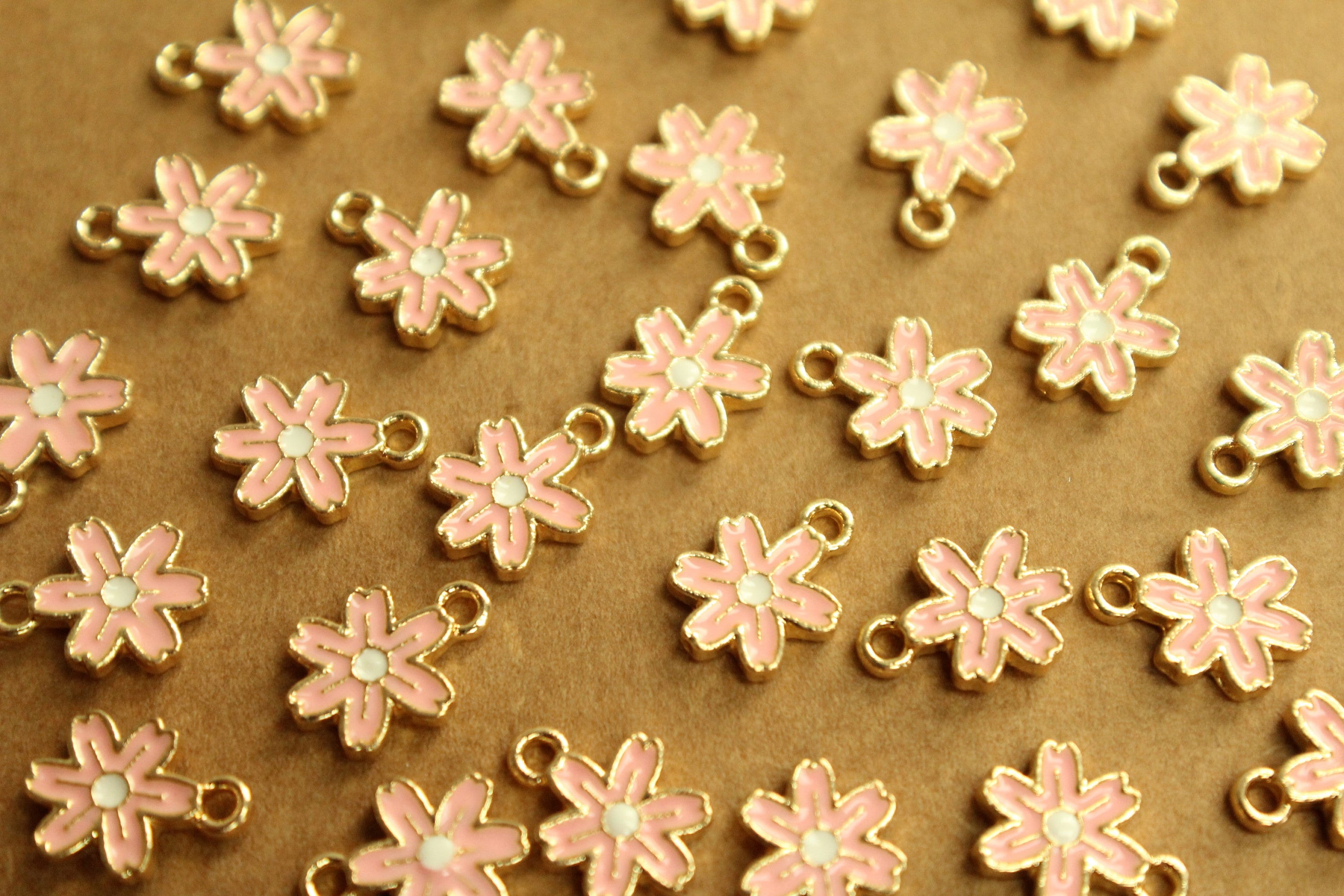 12 Pc. Tiny Flower Charms Pink and Gold Enameled 11.5mm X - Etsy