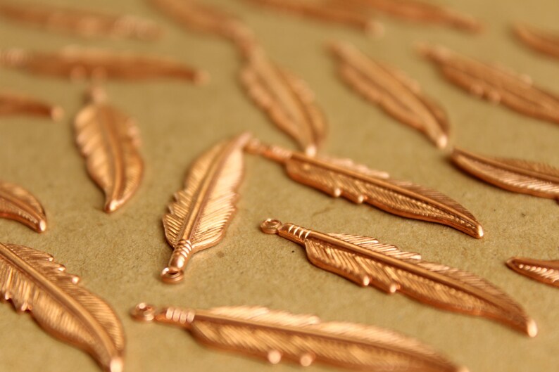 6 Pc. Raw Copper Feathers: 34mm by 8.5mm Made in USA - Etsy