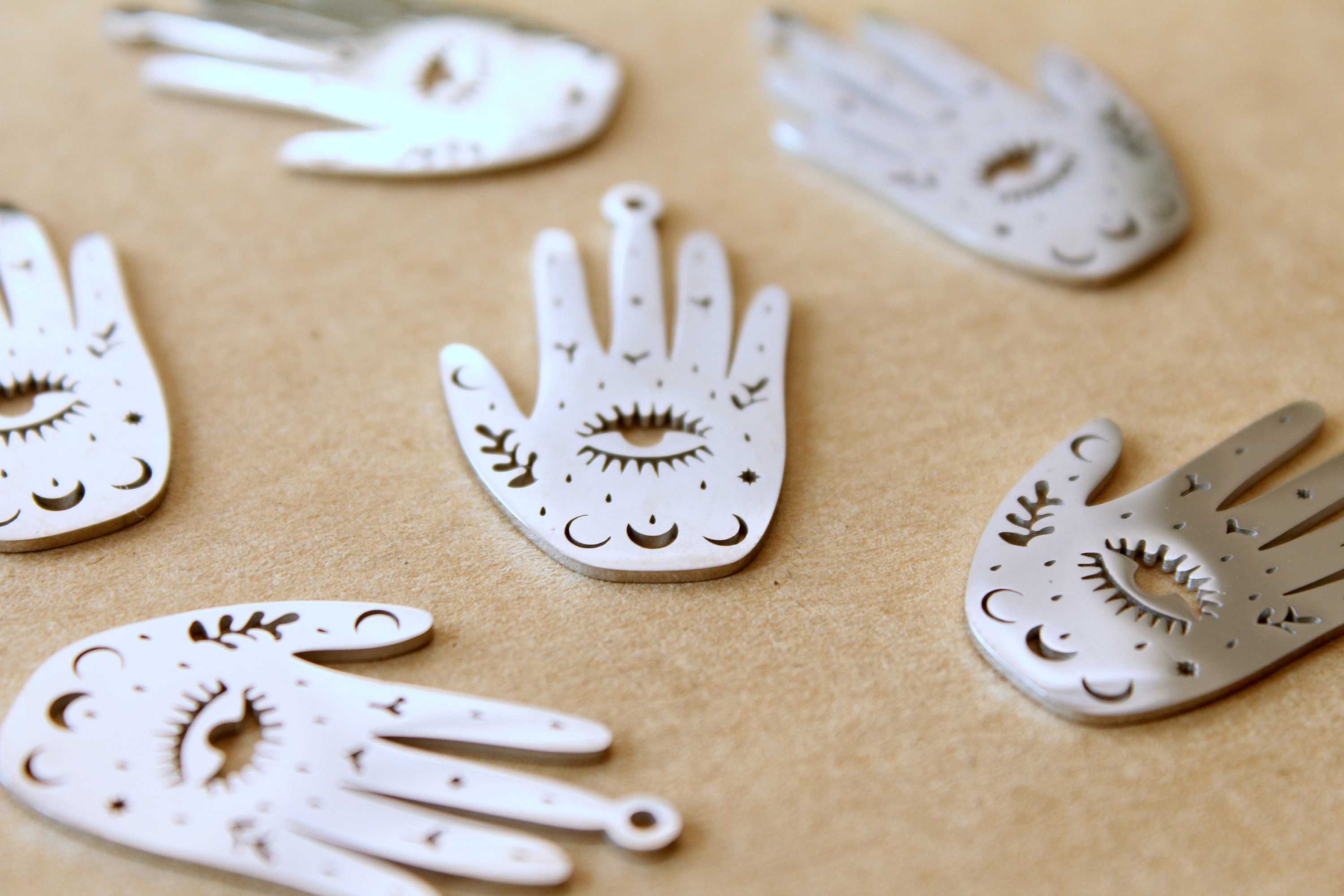 3 Pc. Stainless Steel Palm With Eye Charms: 30mm by 18mm | MIS-512 Boho ...