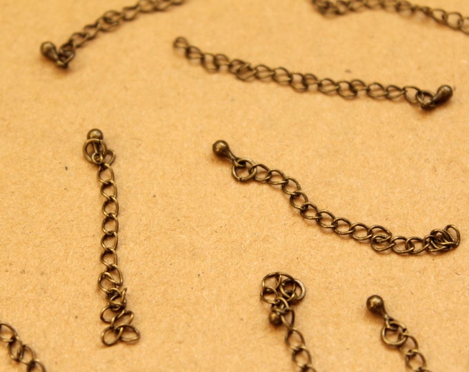 20 Pc. Antique Bronze Chain Extenders With Drop End Piece, 55 Mm Long ...
