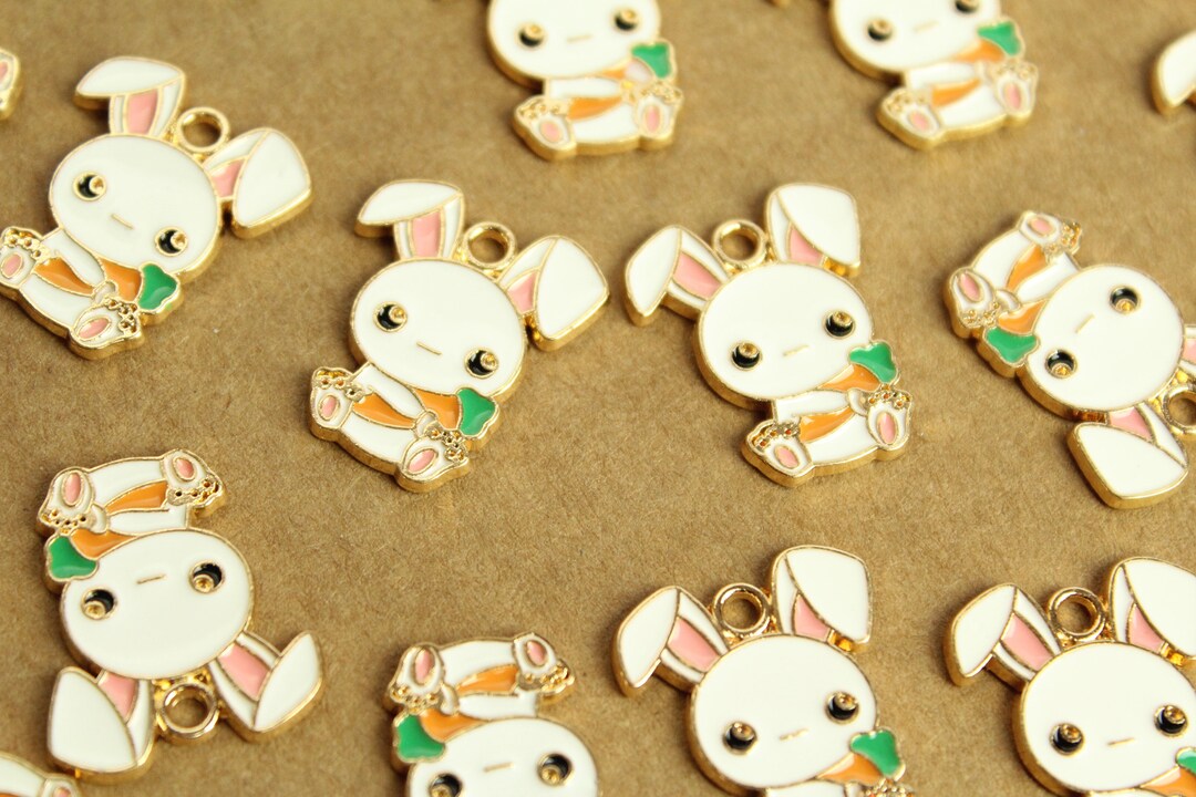 5 Pc. Bunny Rabbit Charms, White, Pink, Orange, Green, and Gold ...