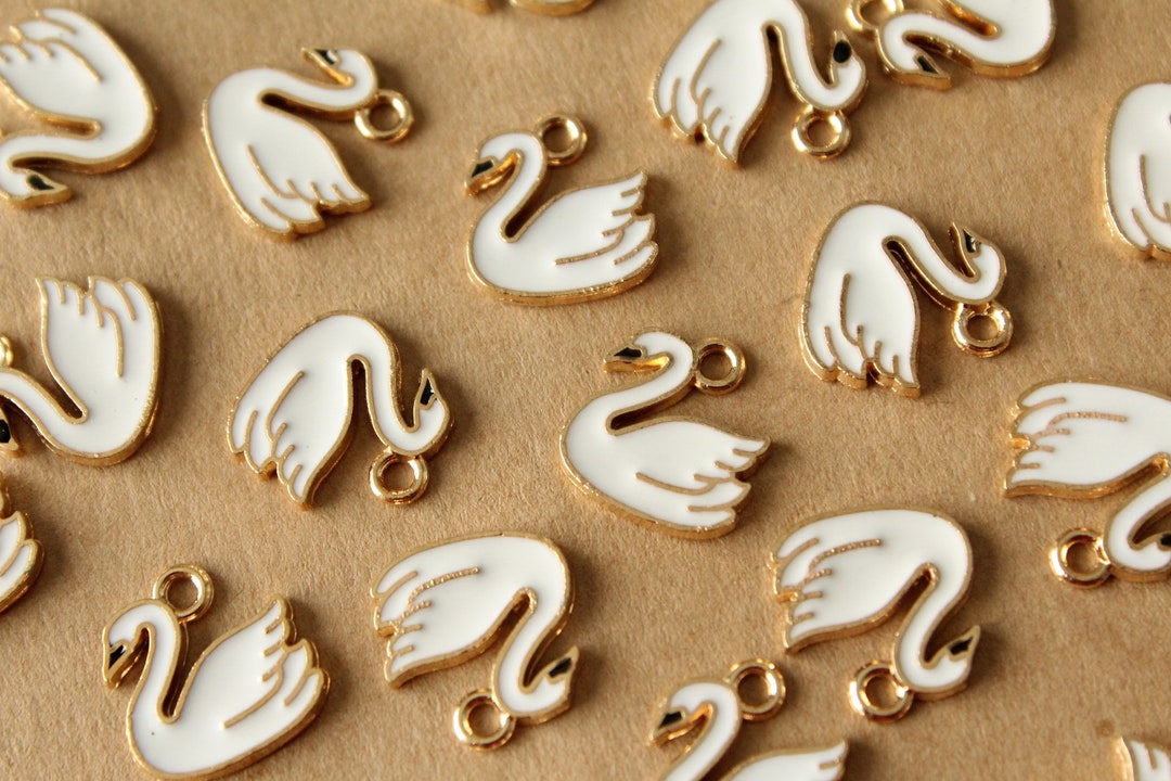 12 Pc. Enameled Swan Charms, 14mm X 14mm | MIS-442 - Etsy