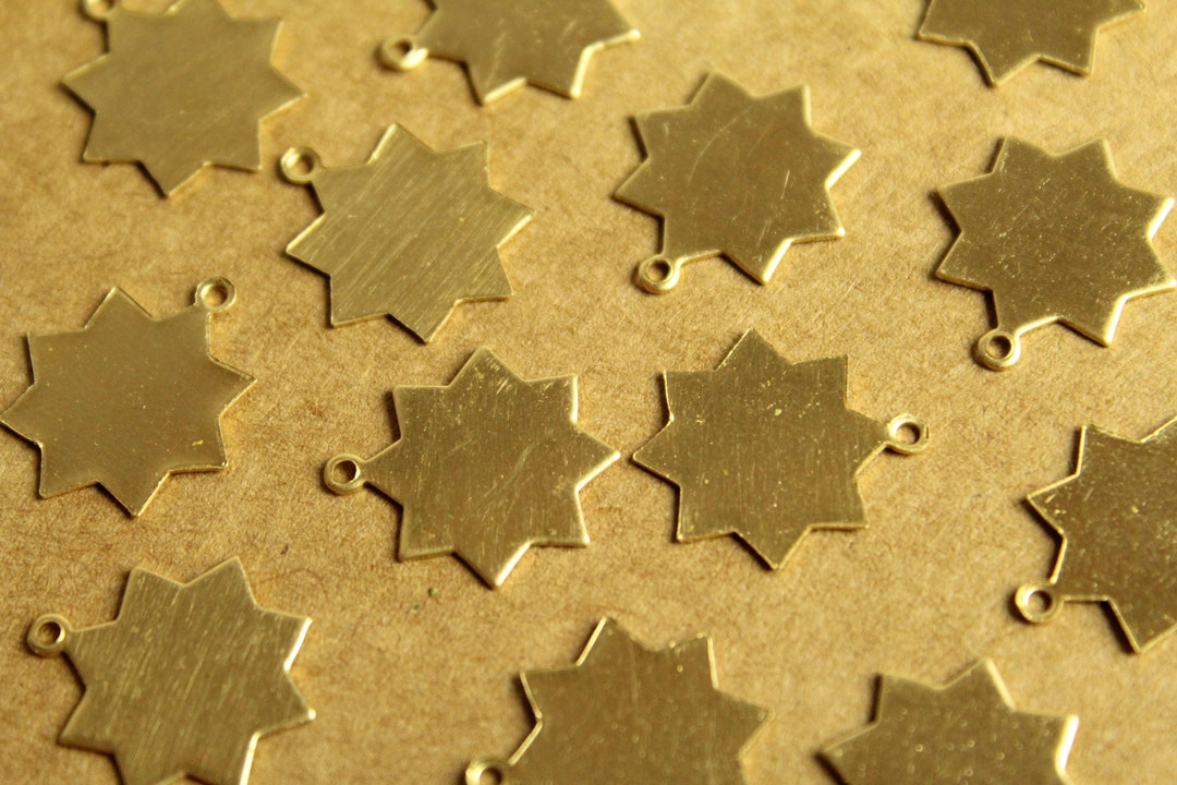 6 Pc. Raw Brass Star Charms: 19.5mm by 17mm - Made in USA Stamping ...