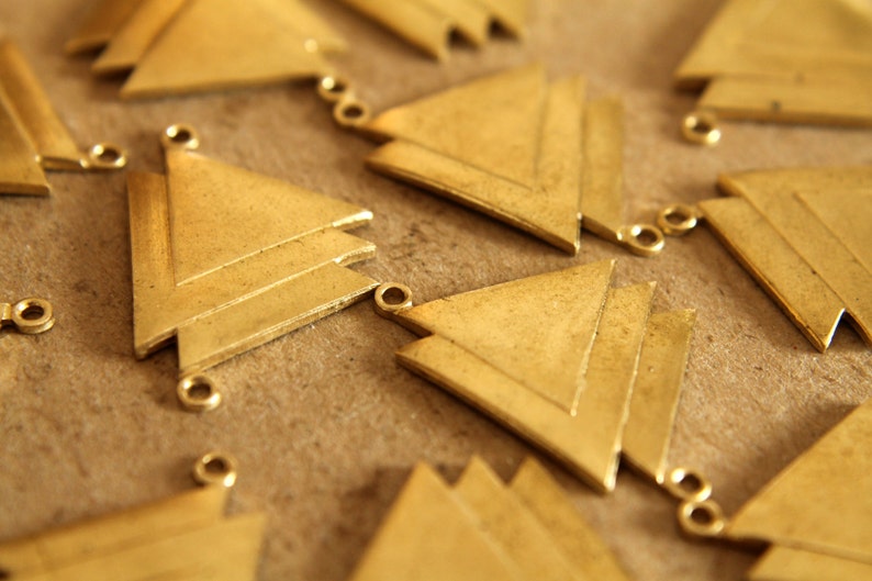 2 Pc. Raw Brass Geometric Triple Triangle Connectors: 30mm by | Etsy