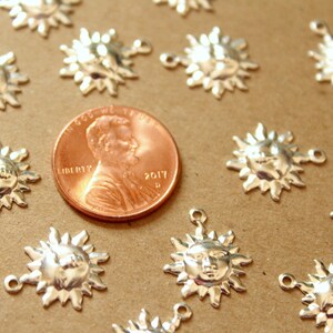 10 Pc. Tiny Silver Plated Brass Sun Charms: 13mm by 15.5mm - Made in ...