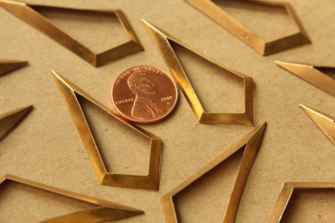 2 Pc. Raw Brass Dropped Rhombus Cutout Stampings: 47mm by 21mm - Made ...