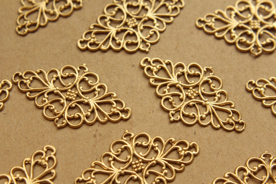 3 Pc. Raw Brass Diamond-shaped Filigree, 44mm by 26mm - Made in USA ...