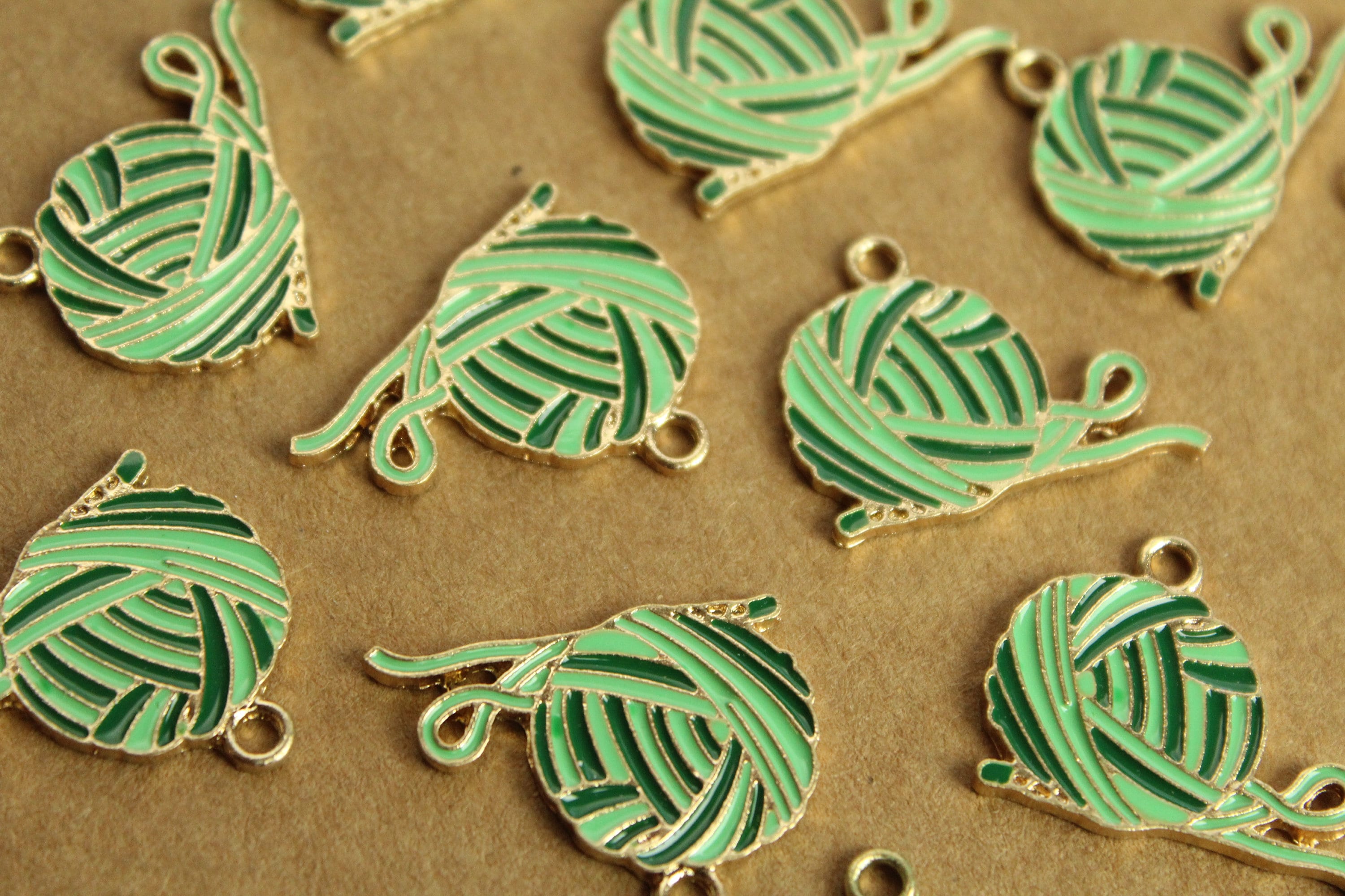 5 Pc. Ball of Yarn Charms, Green and Gold Enameled Charms, 26mm X 20mm ...