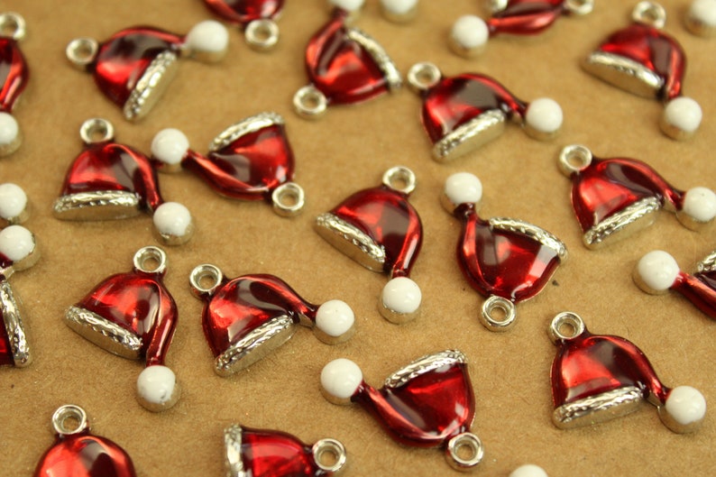 8 Pc. Enameled Red, White, and Silver Santa Hat Charms: 16.5mm by 17mm ...