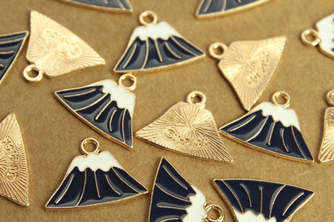 6 Pc. Snowy Mountain Enameled Charms, 25mm X 17mm, Mount Fuji, Volcano ...