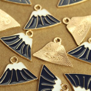6 Pc. Snowy Mountain Enameled Charms, 25mm X 17mm, Mount Fuji, Volcano ...