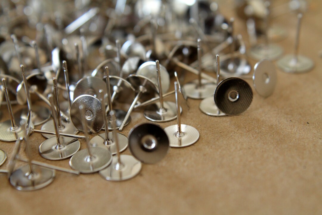 100 Pc. Silver Plated Earring Posts, 8mm Pad * Also Available in 500 ...