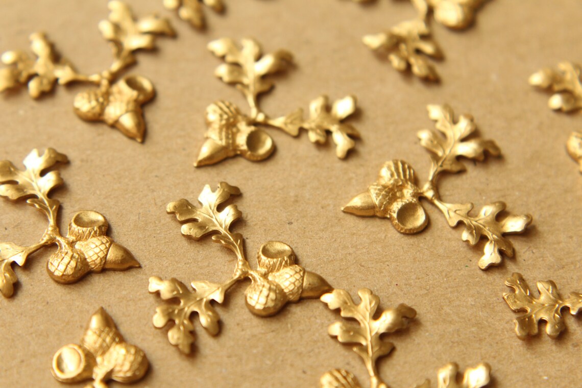 4 Pc. Raw Brass Acorns and Branch Stampings: 27mm by 24mm - Made in USA ...
