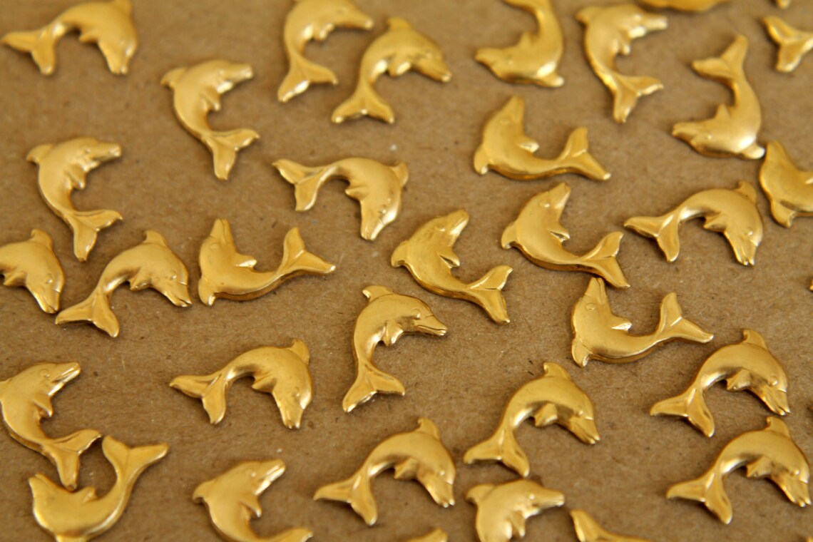 14 Pc. Tiny Raw Brass Dolphins: 10mm by 8.5mm Made in USA - Etsy