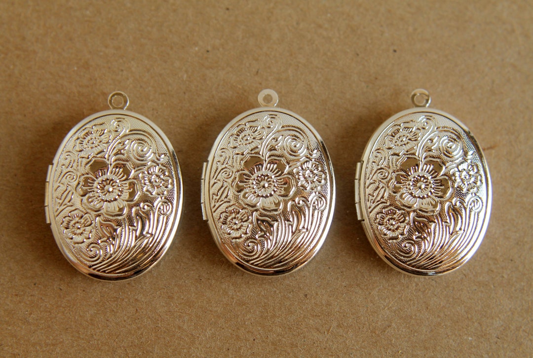 3 Pc. Silver Etched Floral Oval Lockets 24mm X 34mm - LOC-012 - Etsy