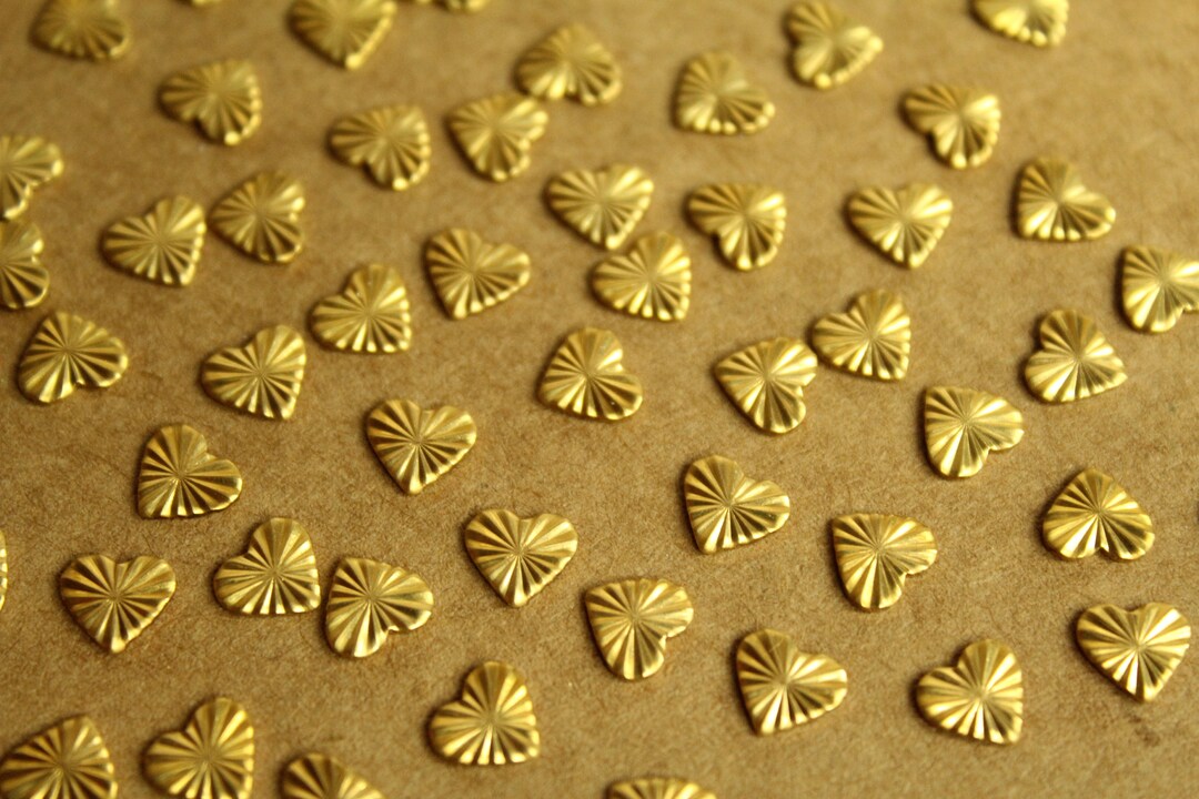 16 Pc. Tiny Raw Brass Textured Hearts With Starburst Design: 7mm by 6 ...