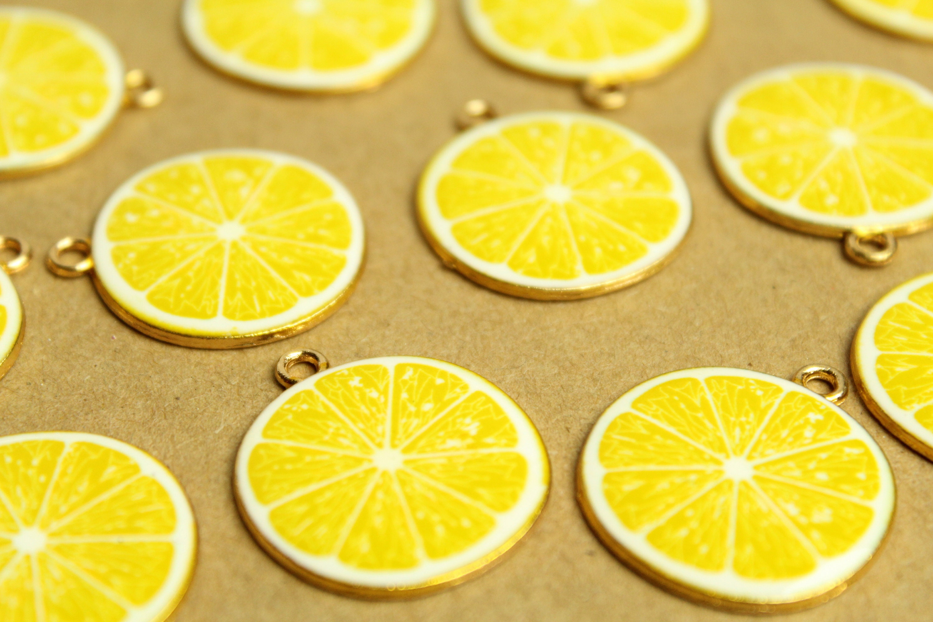 5 Pc. Lemon Enameled Charms 25mm X 20mm Fruit Pendant Gold | Etsy