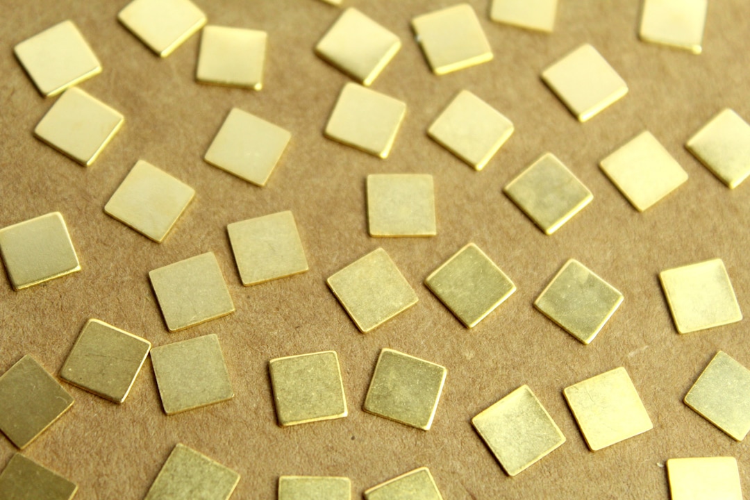 14 Pc. Tiny Gold Plated Brass Squares: 7mm by 7mm Made in USA GLD-098 ...