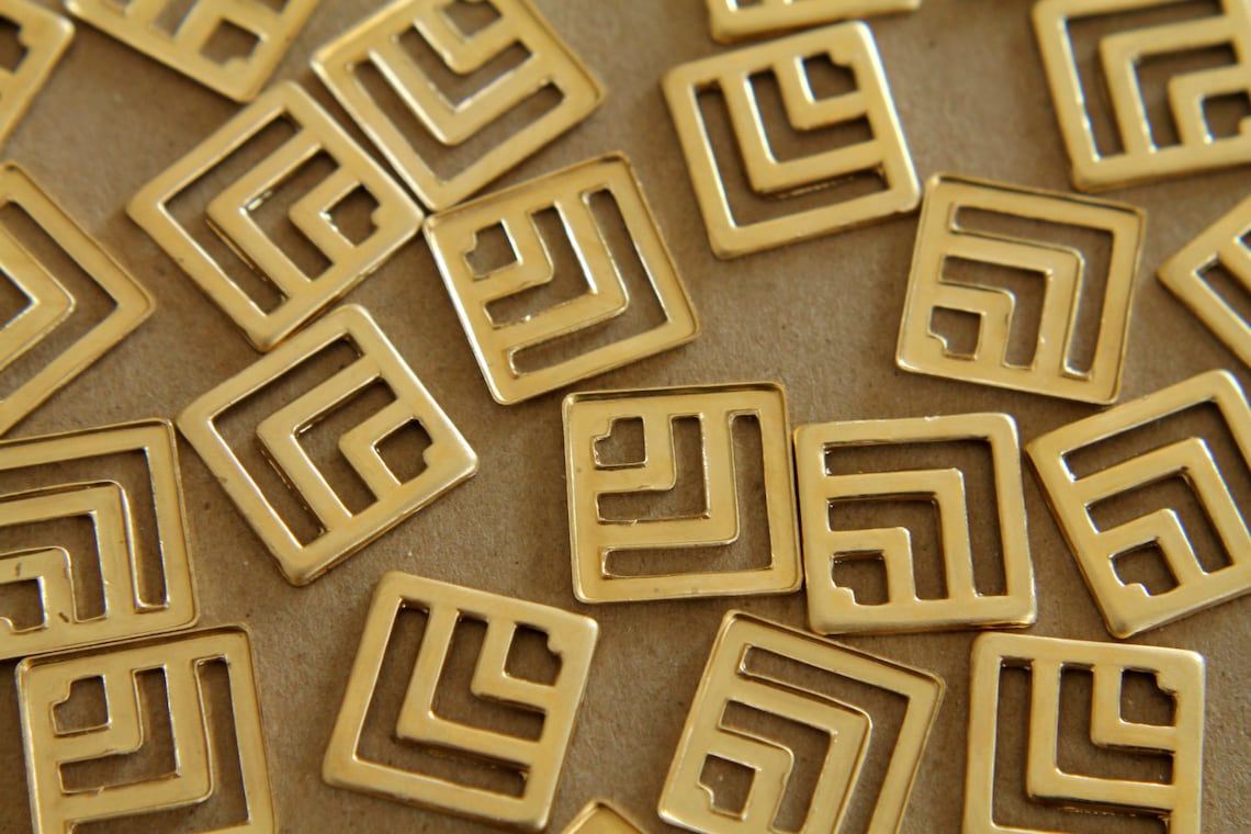 8 Pc. Raw Brass Geometric Chevron Square Stampings : 16mm by 16mm ...