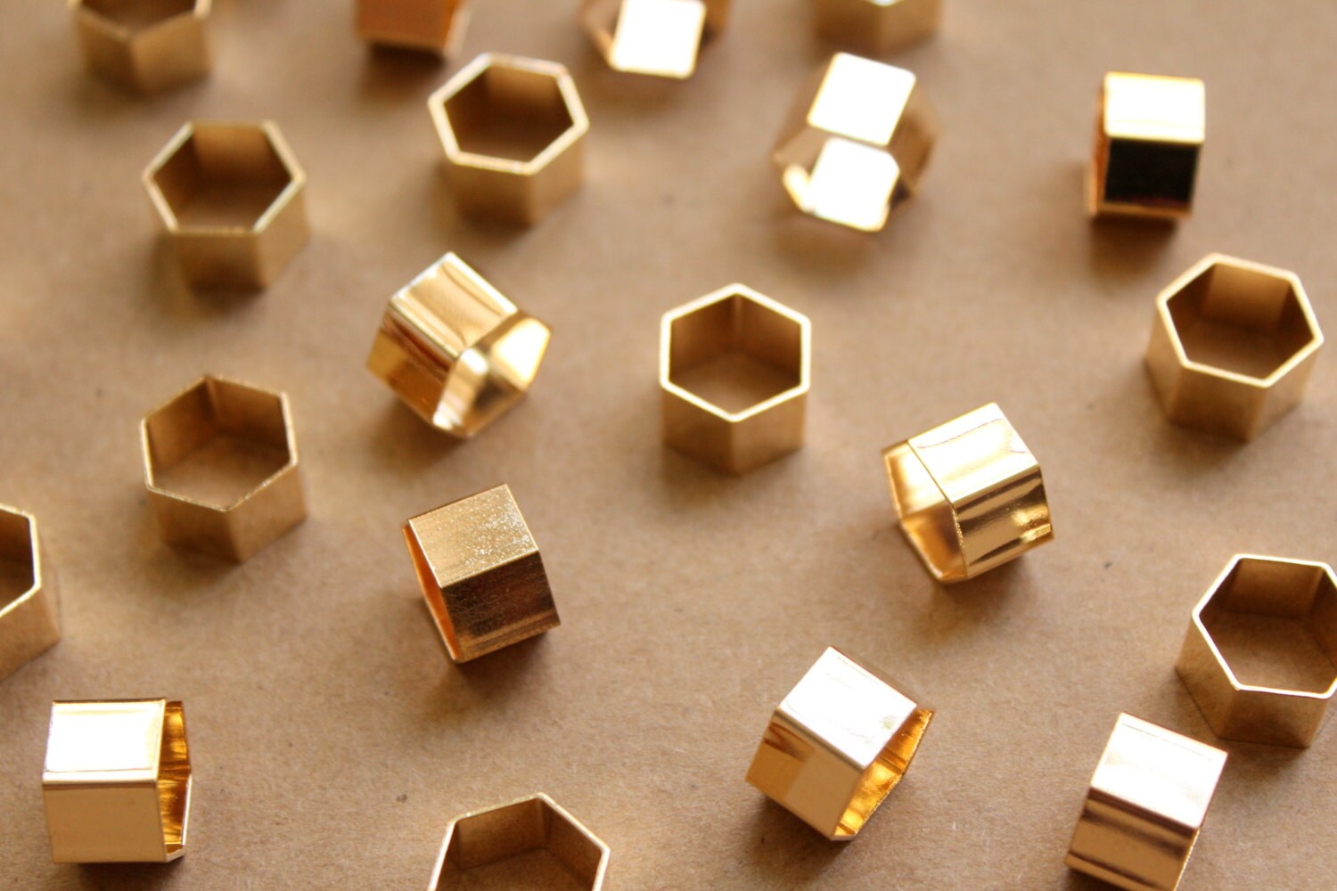 10 pc. Gold Plated Brass Hexagon Tube Beads 12mm by 8mm | Etsy