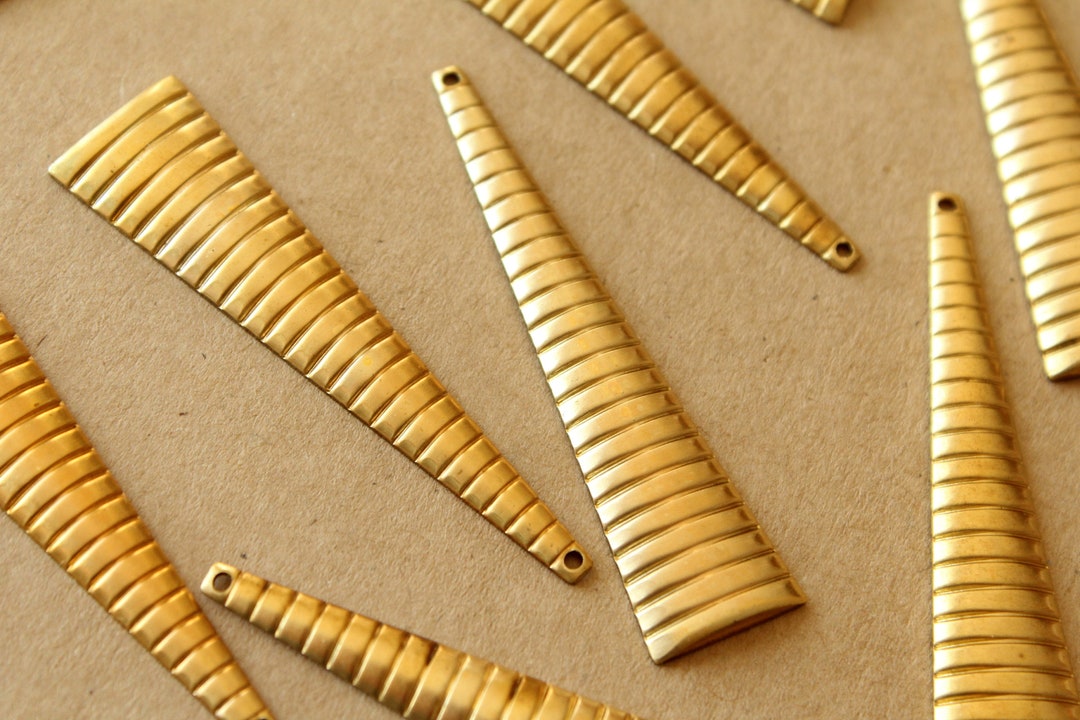 4 Pc. Raw Brass Elongated Lined Domed Triangle Charms: 55mm by 14mm ...