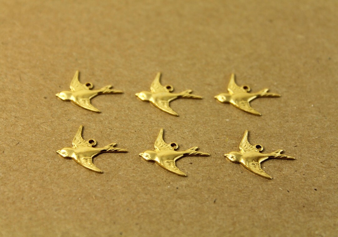 6 Pc. Raw Brass 1 Loop Bird Charm Facing Left - Made in USA Sparrow ...