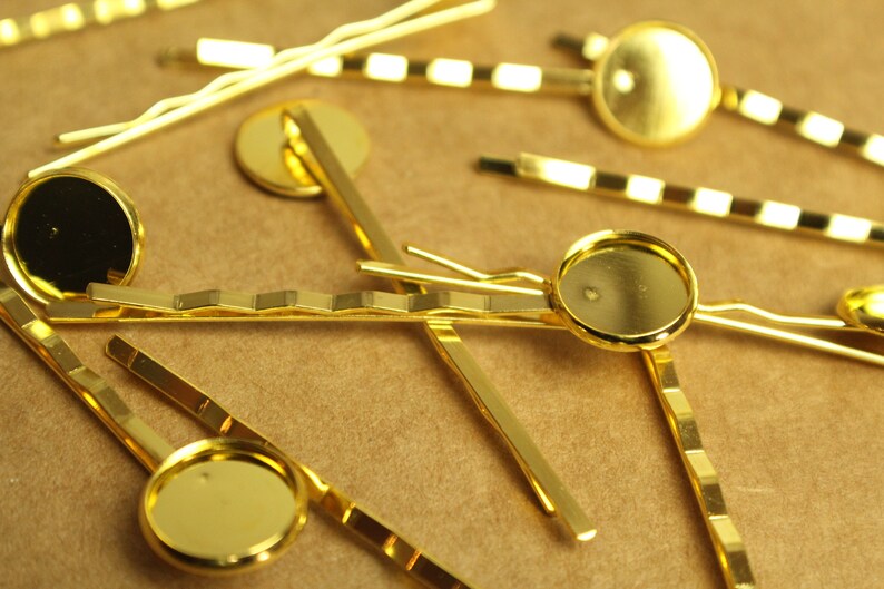 12 pc. Gold Plated Bobby Pins with 12mm Bezel Setting FI-595 | Etsy
