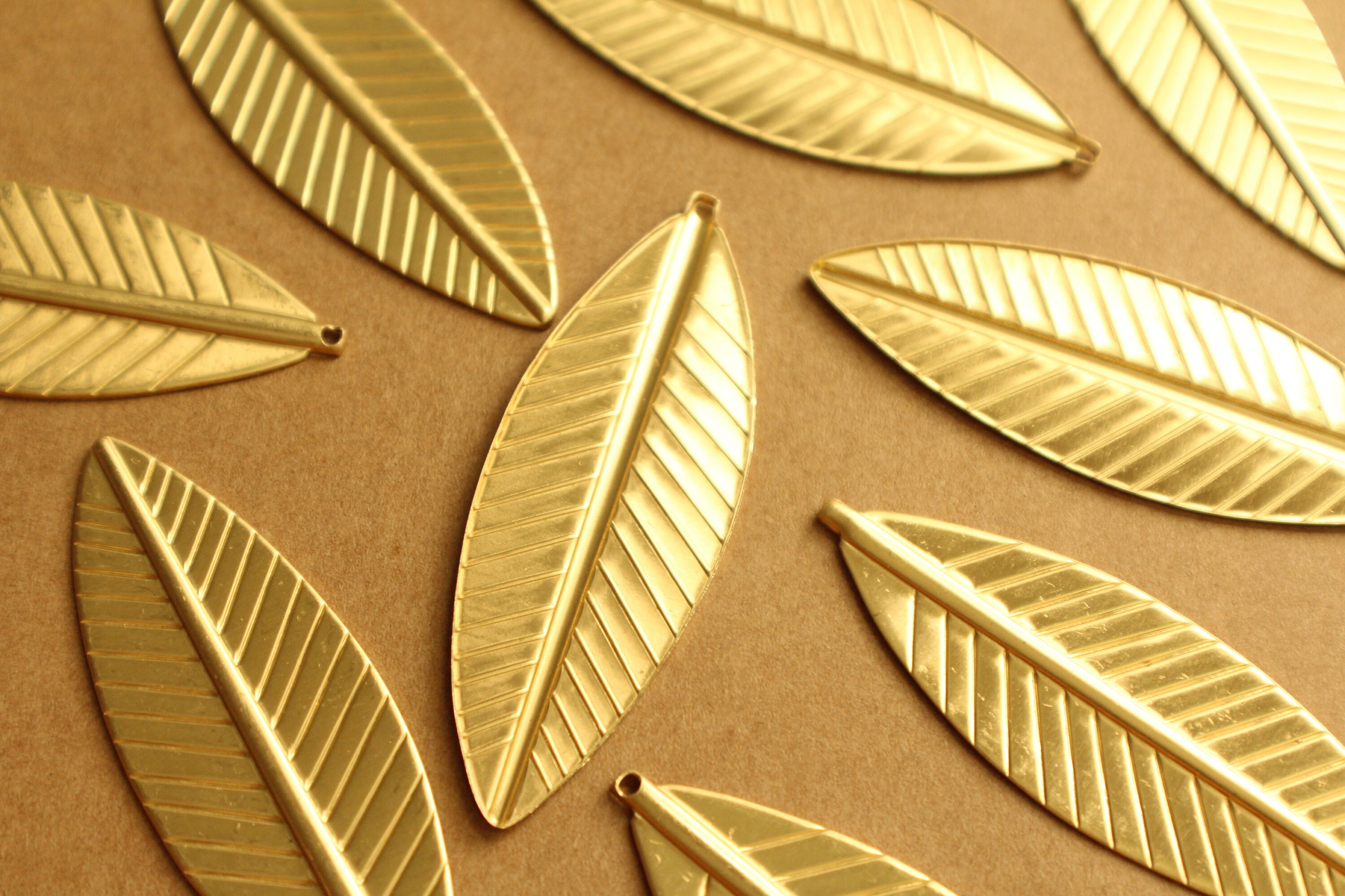 3 Pc. Large Raw Brass Feathers: 62mm by 21mm - Made in USA - Leaf ...