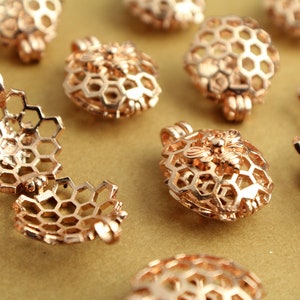 3 Pc. Rose Gold Plated Beehive Diffuser Locket 26mm X 22mm Queen Bee ...