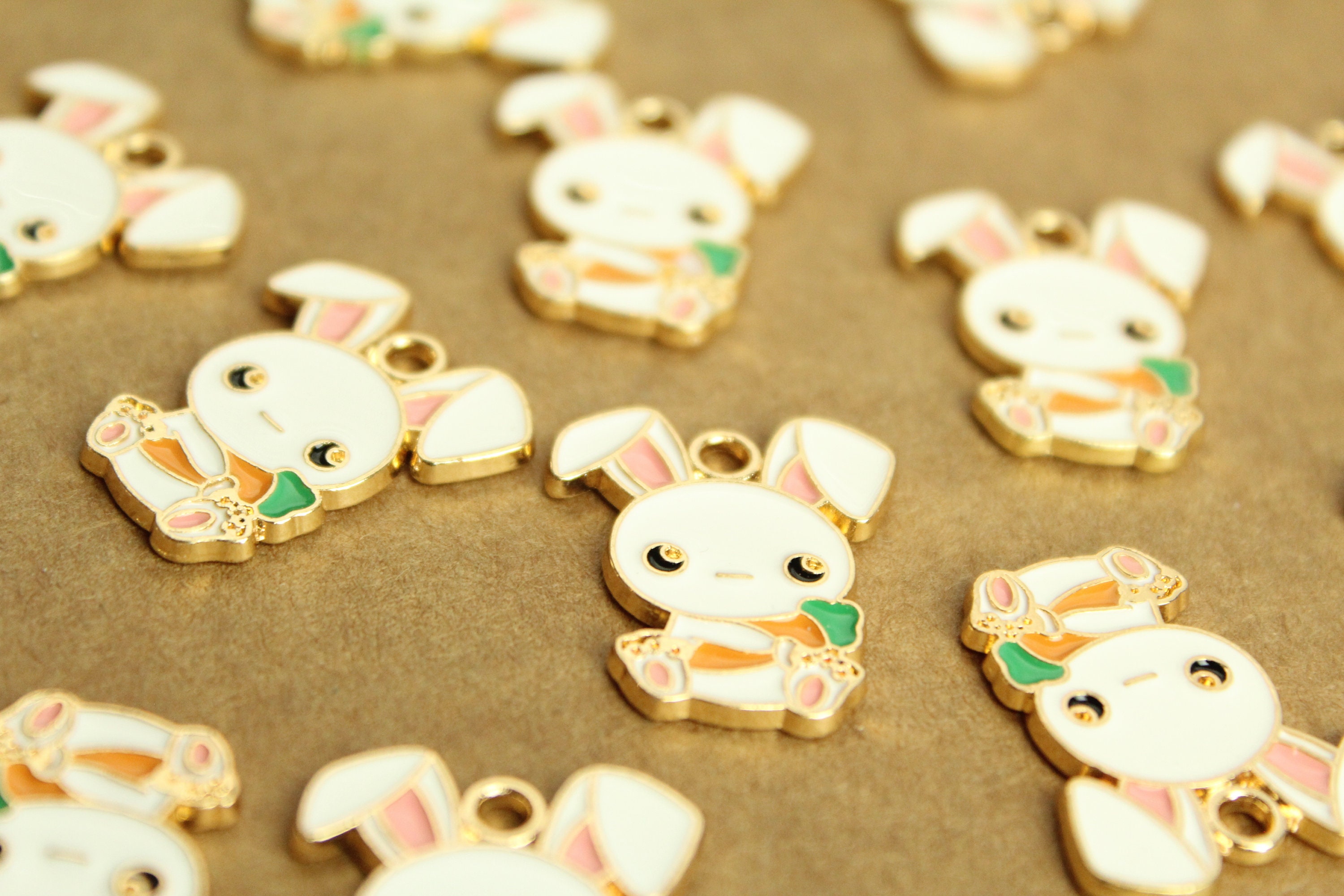 5 Pc. Bunny Rabbit Charms White Pink Orange Green and - Etsy