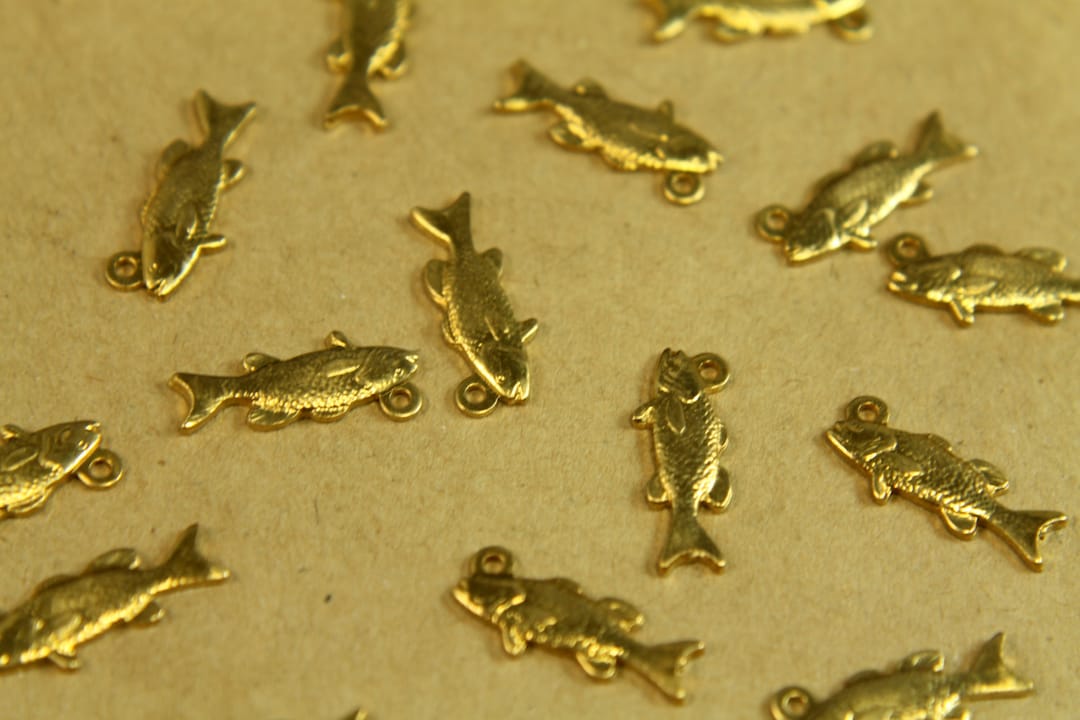 3 Pc. Small Raw Brass Bass Fish Charms: 15.5mm by 7mm - Made in USA ...