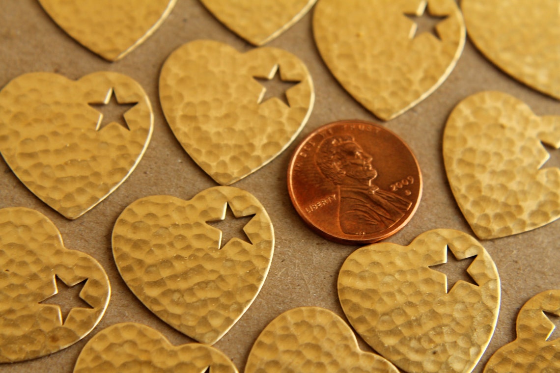 3 Pc. Hammered Heart With Star Cutouts: 22mm by 23mm Made in | Etsy