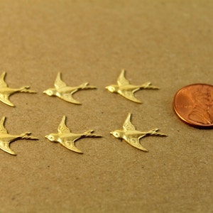 6 Pc. Raw Brass Bird Charm Facing Left, No Loop - Made in USA Sparrow ...
