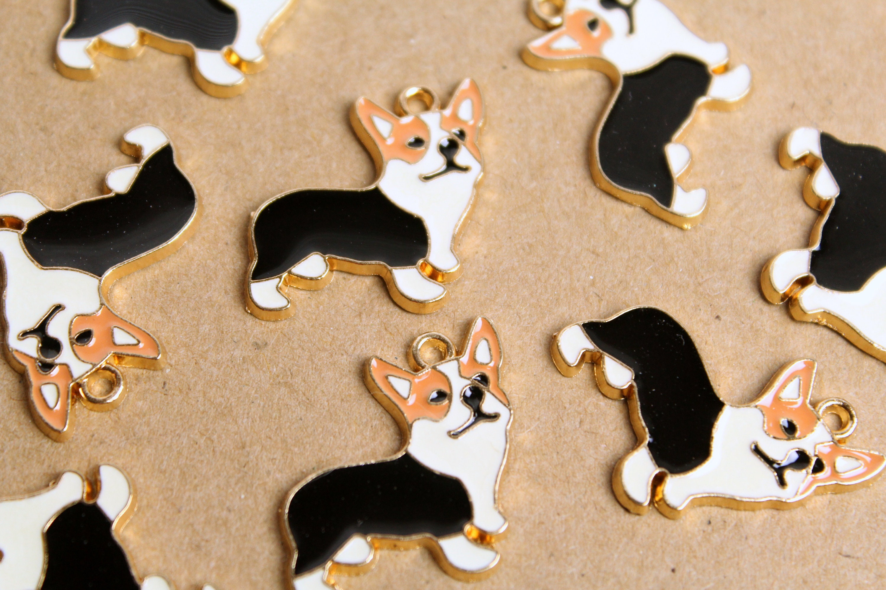 8 Pc. Corgi Dog Charms Black White Brown and Gold - Etsy