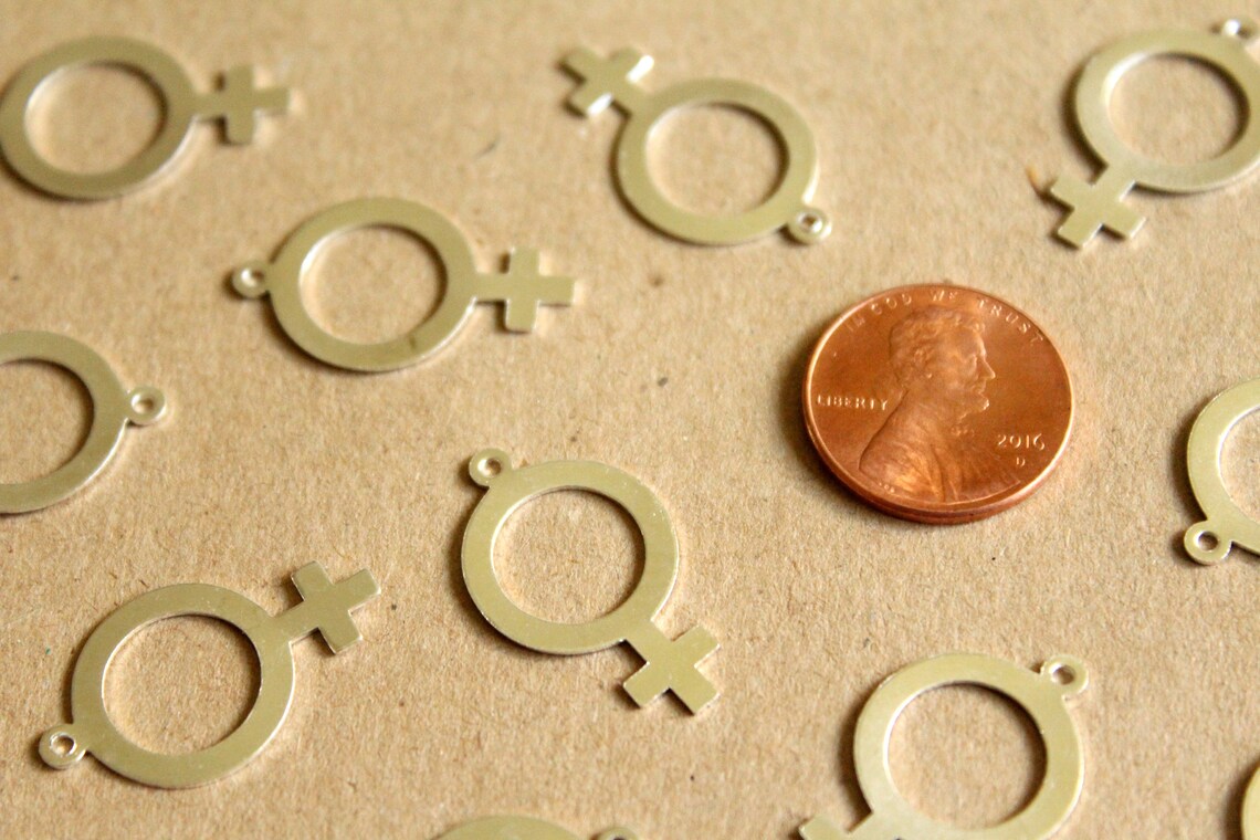 5 Pc. Silver Plated Brass Female Symbol Charms: 25mm by 15mm - Made in ...