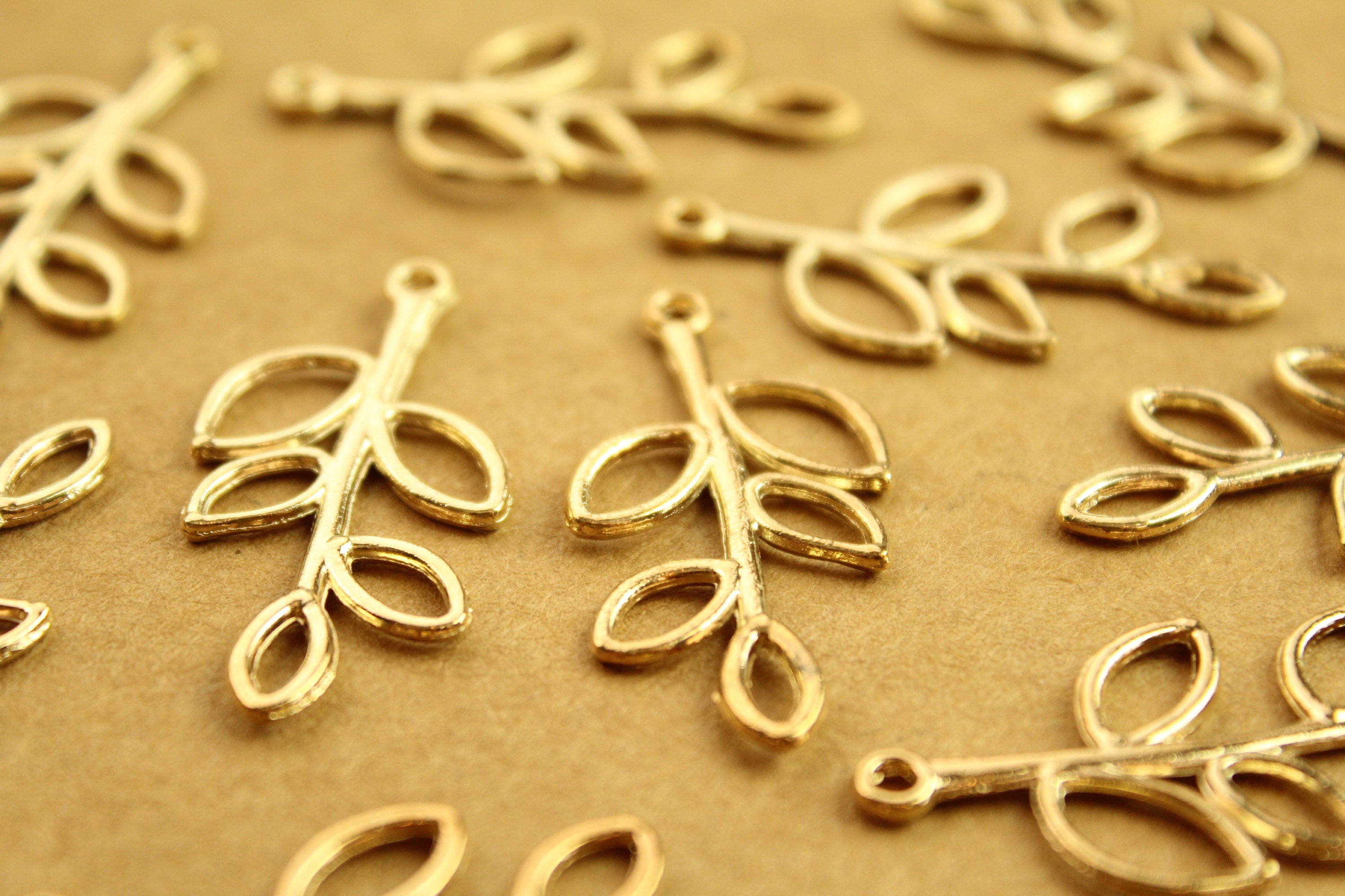 12 Pc. Gold Plated Open Leaf Charms 38mm by 18mm MIS-367 | Etsy