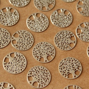 12 Pc. Laser Cut Silver Circle Shaped Tree of Life Connectors, 16mm in ...