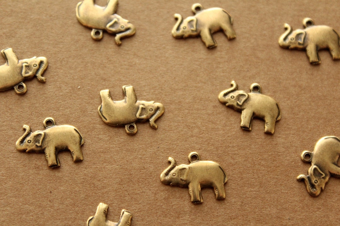 6 Pc. Antique Brass Plated Small Elephant Charms: 15mm by 11mm - Made ...