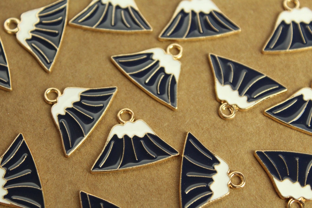 6 Pc. Snowy Mountain Enameled Charms, 25mm X 17mm, Mount Fuji, Volcano ...