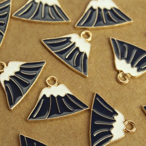 6 Pc. Snowy Mountain Enameled Charms, 25mm X 17mm, Mount Fuji, Volcano ...