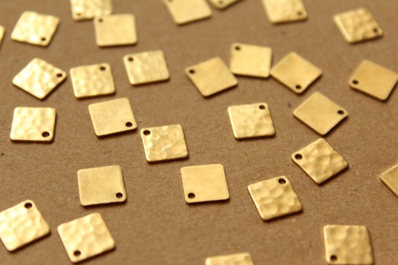 16 Pc. Raw Brass Hammered Square Charms: 7.5mm by 7.5mm Made | Etsy