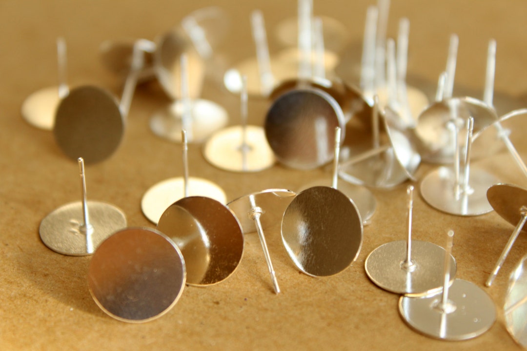 30 Pc. Bright Silver-plated Earring Posts, 12mm Pad | FI-215 - Etsy