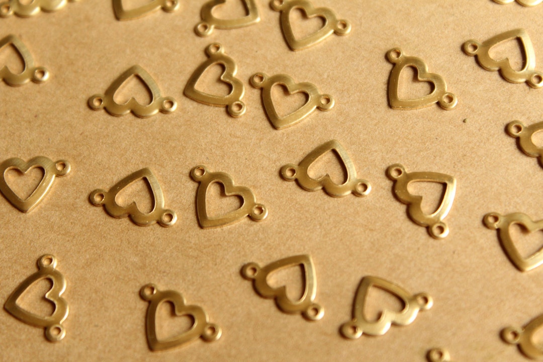 30 Pc. Raw Brass Heart Cutout Connectors: 12.5mm by 8mm - Made in USA ...