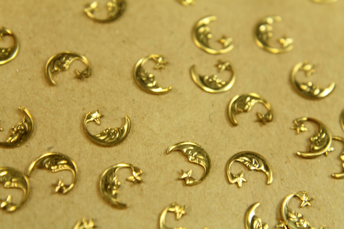 20 Pc. Raw Brass Moon and Star Stampings: 7mm by 8mm - Made in USA | RB ...