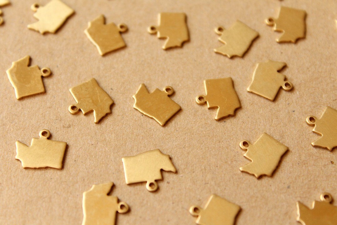 8 Pc. Raw Brass Washington State Charms / Blanks: 11.5mm by 11mm - Made ...