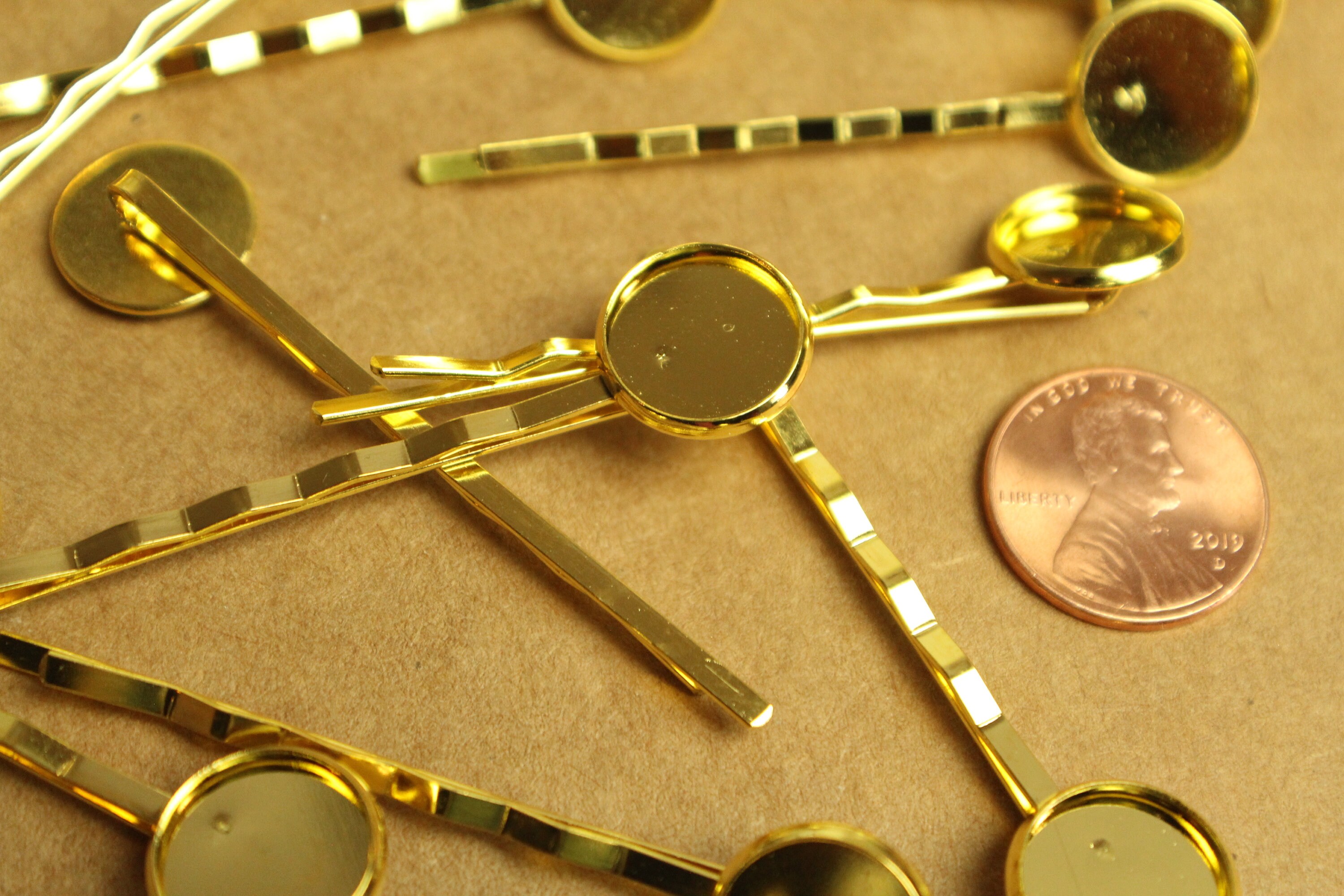 12 pc. Gold Plated Bobby Pins with 12mm Bezel Setting FI-595 | Etsy