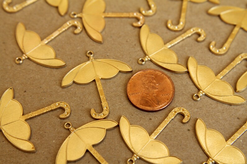 2 Pc. Large Raw Brass Umbrella Pendants: 32mm by 29.5mm Made | Etsy