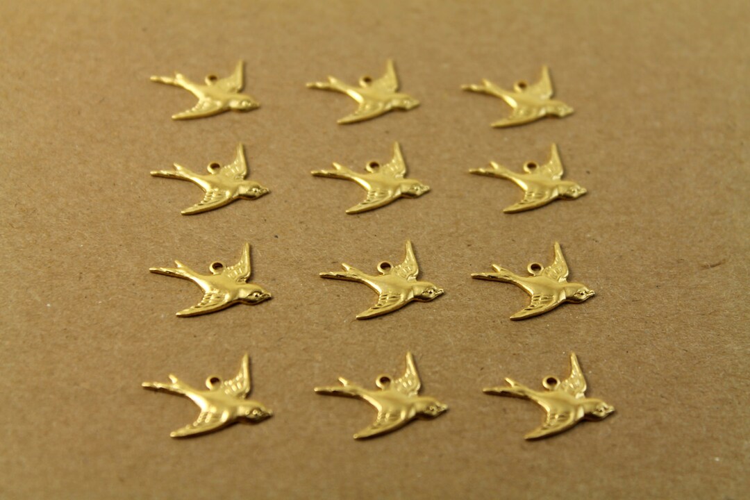 12 Pc. Raw Brass 1 Loop Bird Charm Facing Right Made in USA Sparrow ...